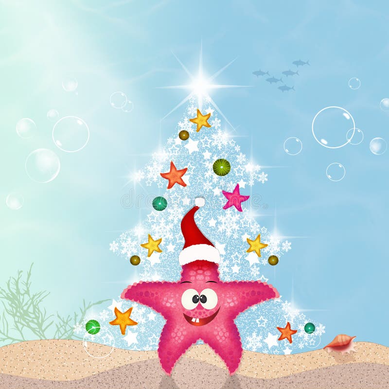 Starfish at Christmas stock illustration. Illustration of water - 92487917