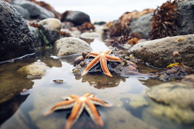Starfish Clinging To a Rocky Surface Amid Tide Pool Stock Image - Image ...