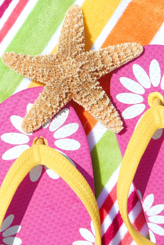 Starfish on flipflops stock photo. Image of weekend, star - 10157826