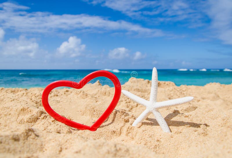 Starfish with Heart Shape on the Sandy Beach Stock Photo - Image of ...
