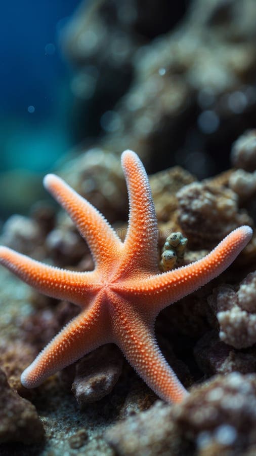 Starfish Resting on Coral Reef in Blue Water. Stock Image - Image of ...