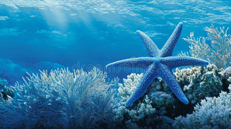 A Starfish Rests on a Coral Reef in a Clear Blue Ocean Stock Photo ...