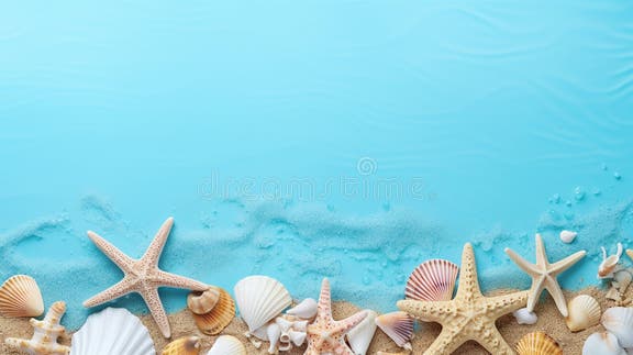 Starfish Sea Shell and Different Shapes on Blue Background Stock Image ...