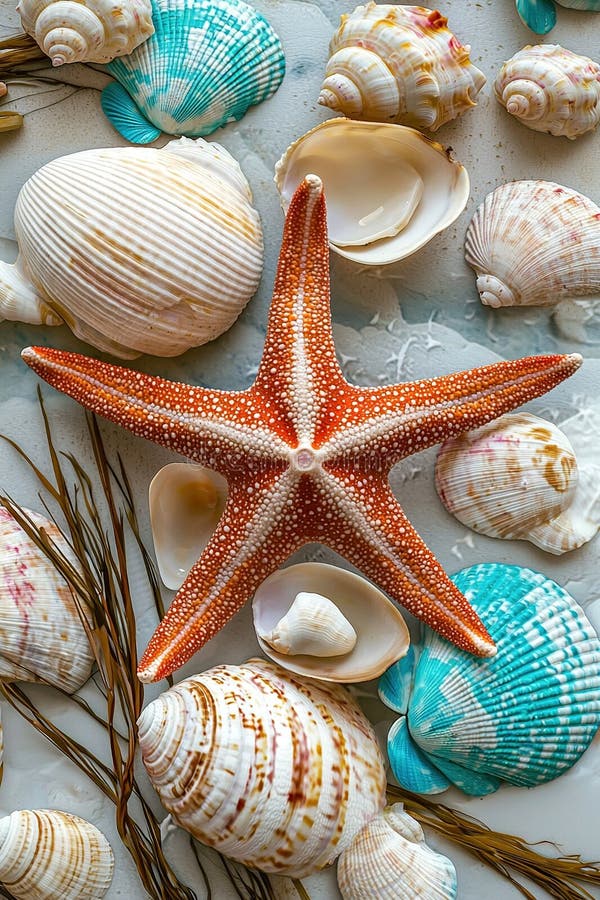 Starfish and Sea Shells at the Tropical Sand Beach. Top View ...