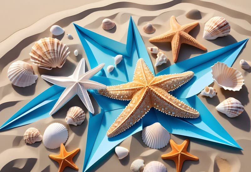 Starfish and Seashell on the Summer Beach Stock Illustration ...