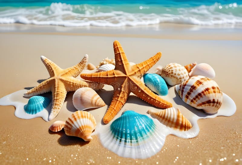Starfish and Seashell on the Summer Beach Stock Illustration ...