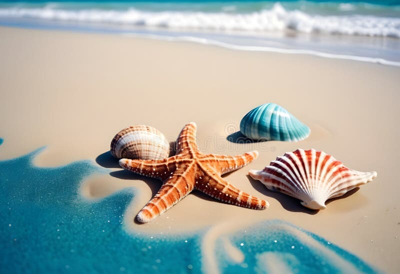 Starfish and Seashell on the Summer Beach Stock Illustration ...