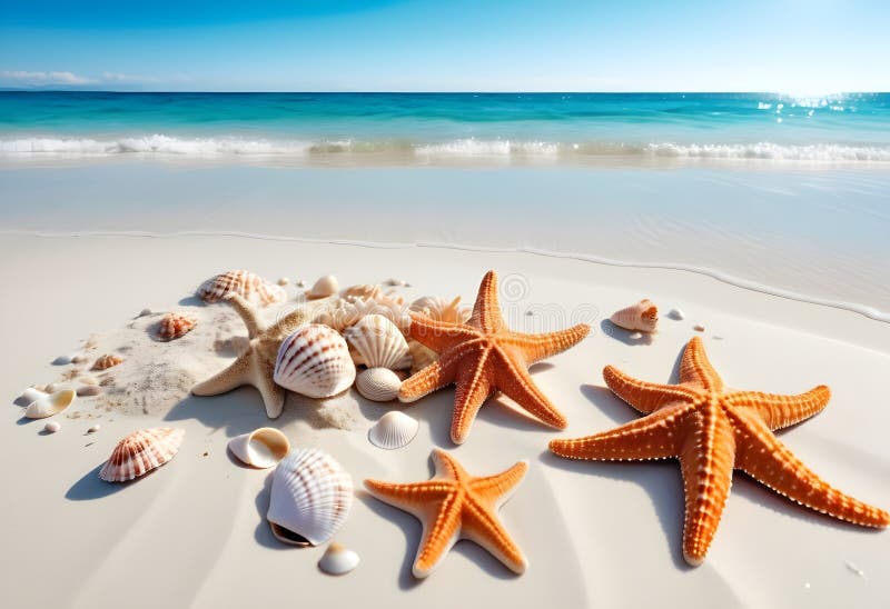 Starfish and Seashell on the Summer Beach Stock Illustration ...
