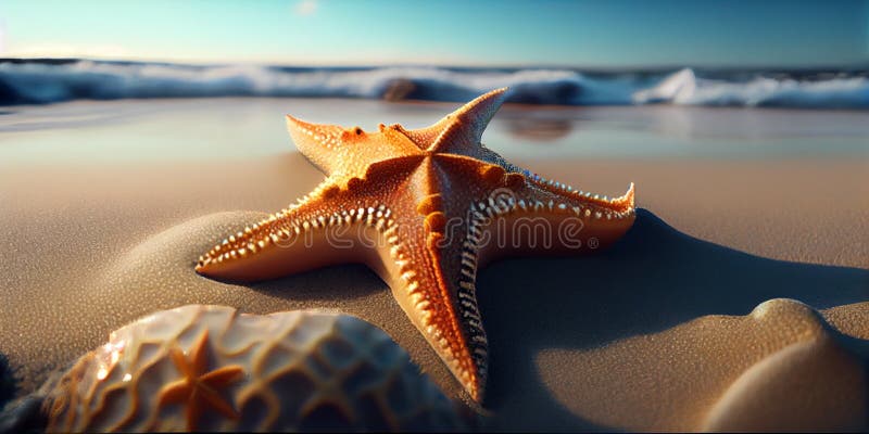 Starfish and Seashell on the Summer Beach in Sea Water. Summer Time ...
