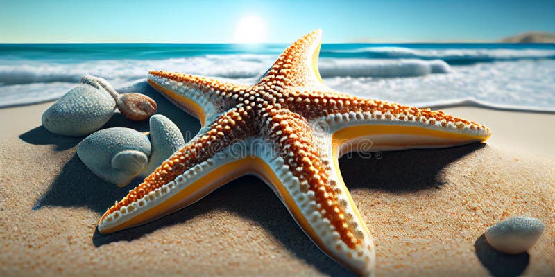 Starfish and Seashell on the Summer Beach in Sea Water. Summer Time ...
