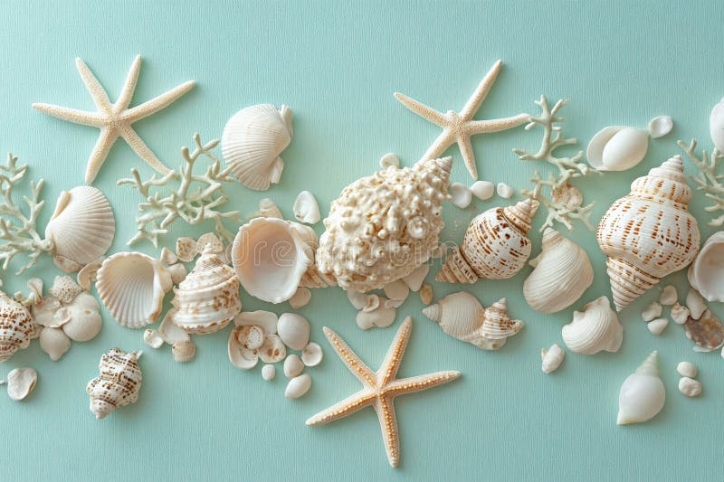 Starfish and Seashells on Clean Beach Background Stock Illustration ...