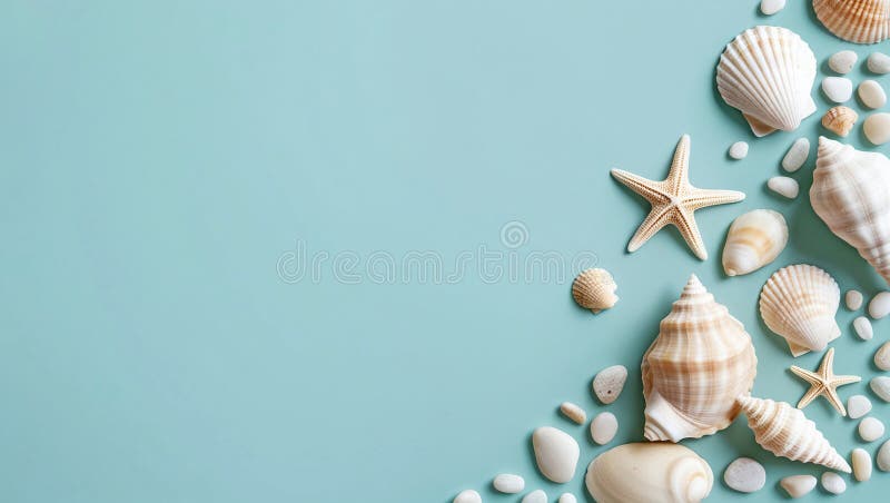 Beach Seashells and Starfish on Clean Background with Copy Space for ...