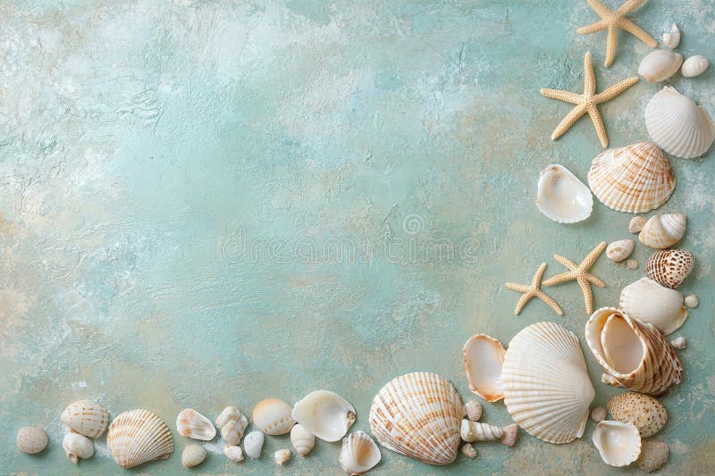 Starfish and Seashells on Clean Beach Background with Copy Space ...