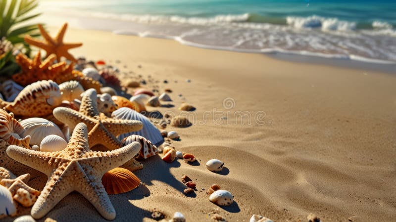 Starfish and Seashells Lying on the Beach Sand Stock Image - Image of ...