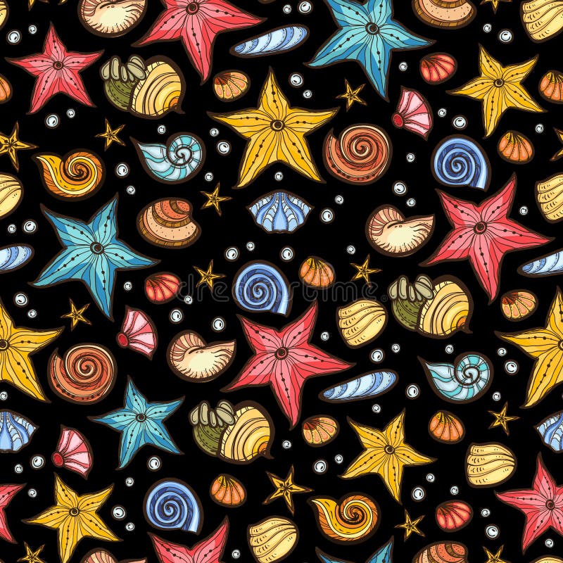 Starfish Shell Seamless Pattern Vector Stock Vector - Illustration of ...