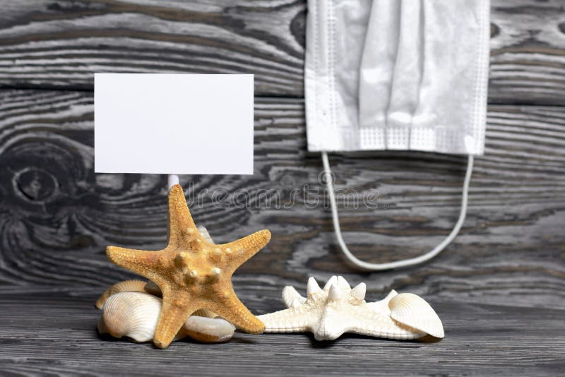 Starfish and Shells are Scattered on Pine Boards Painted in Black and ...