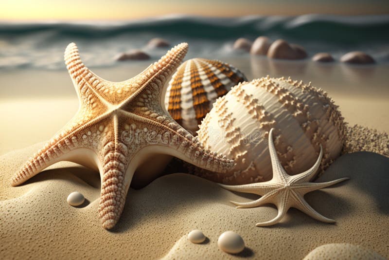 Starfish and Shells on the Beach Starfish on the Beach Starfish and Shells Stock Illustration ...