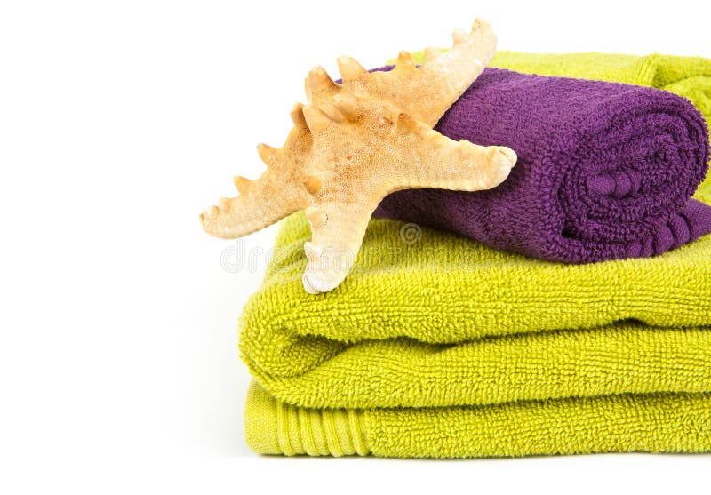 Starfish on Stack of Colorful Towels Stock Image - Image of fleece ...