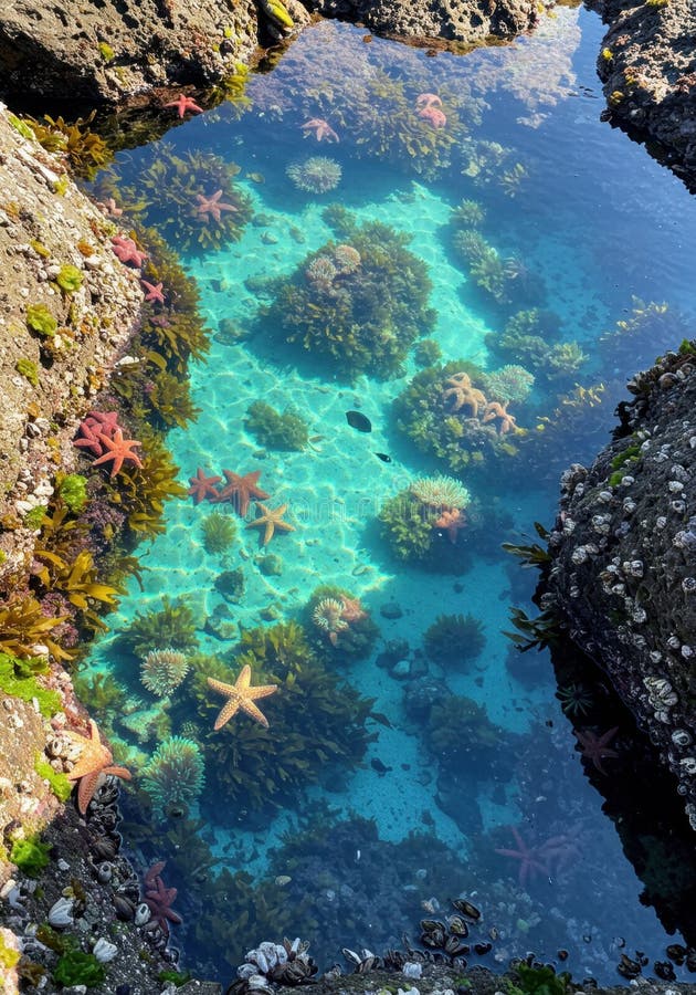 Starfish in a Sunlit Tide Pool Stock Illustration - Illustration of star, environment: 385257106