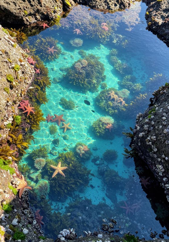 Starfish in a Sunlit Tide Pool Stock Illustration - Illustration of ...