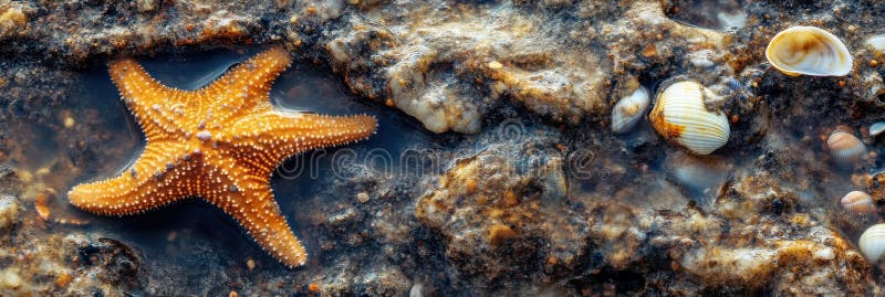Starfish with Textured Shells and Rocks in Tidal Pool at Low Tide on ...