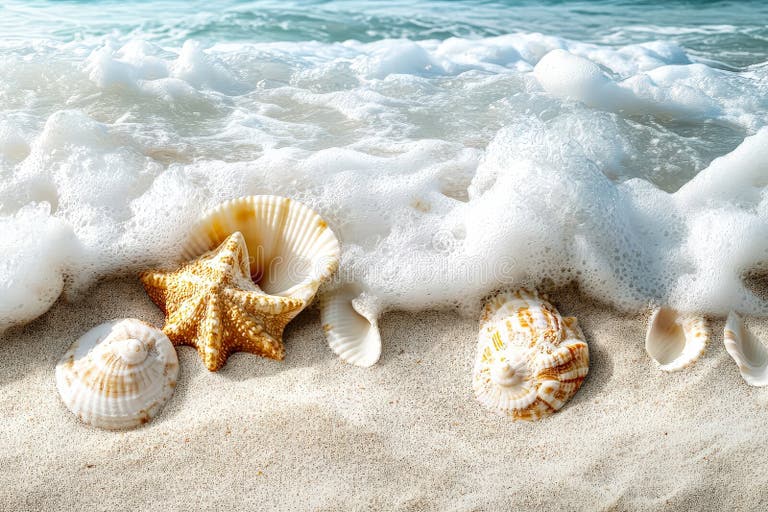 Starfish and Two Shells are on the Beach Stock Image - Image of ...
