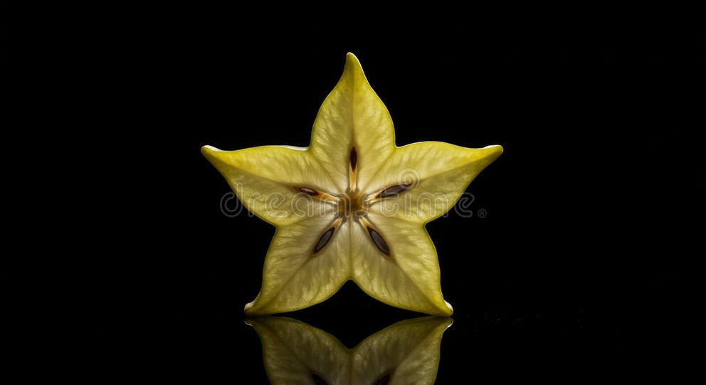 Starfruit Cross Section on Black Background Stock Illustration ...