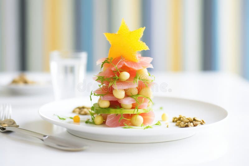 Starfruit and Grapefruit Tartare Tower on Stand Stock Photo - Image of ...
