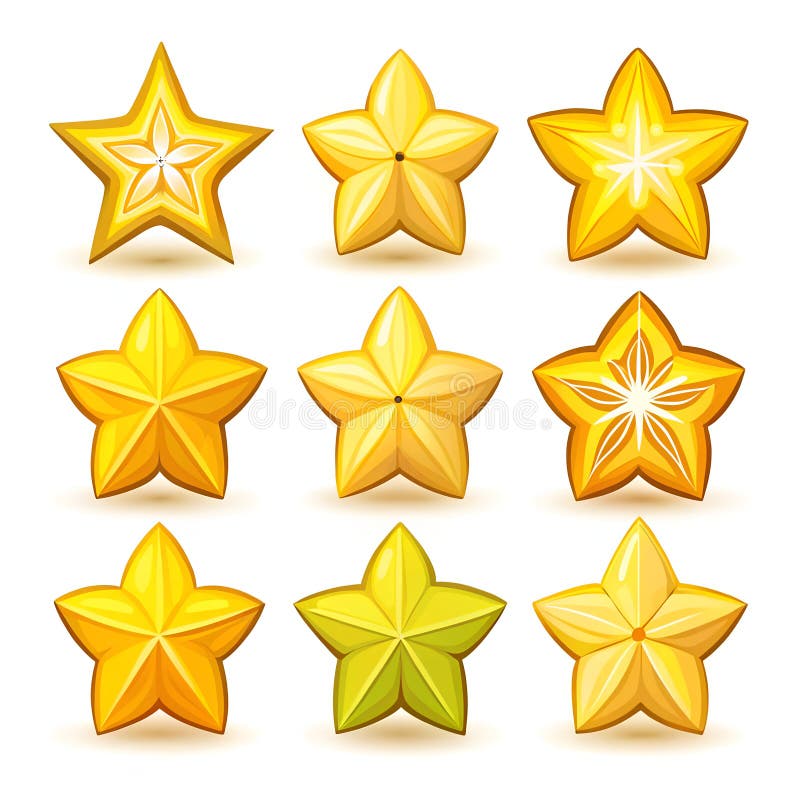 Starfruit Icon Set in Flat Vector Style Stock Illustration ...