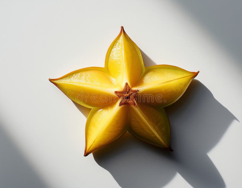 A Starfruit Lying Flat with Its Unique Shape Casting a Shadow on a ...
