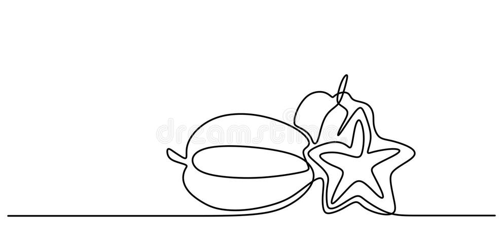 Starfruit in a One Line Drawing, Clean and Simple Fruit Illustration ...