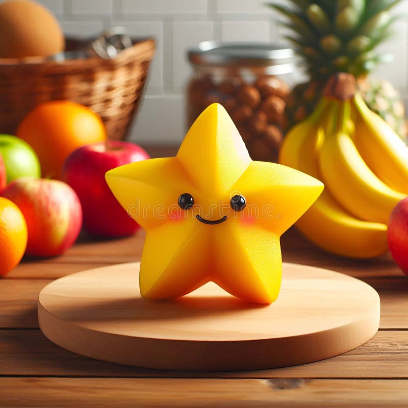 A Starfruit with a Smiling Face, Surrounded by Apples, Bananas, and ...