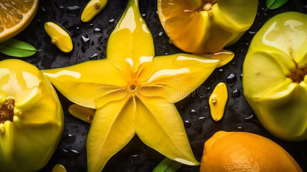 Starfruit, Whole and Half, Flat Lay, Top View, AI Generative Stock ...