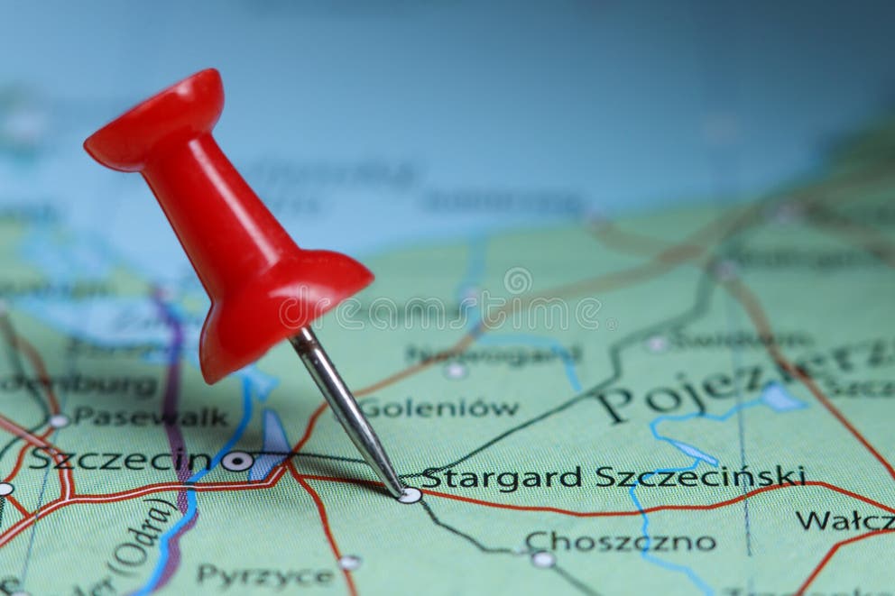 Stargard Szczecinski, Poland Pin on Map Stock Photo - Image of needle ...