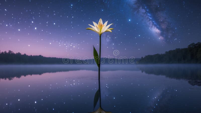 Stargazer on a Calm Lake Reflects on the Wonders of the Universe at ...