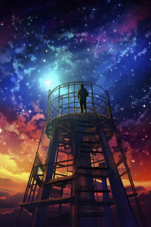 Stargazer on an Observation Tower Stock Image - Image of solitude ...