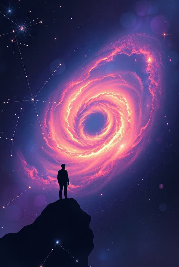 Stargazer Watching Galactic Spiral Stock Illustration - Illustration of ...