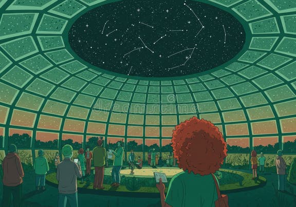 Stargazing in a Modern Observatory with Constellation-filled Night Sky ...