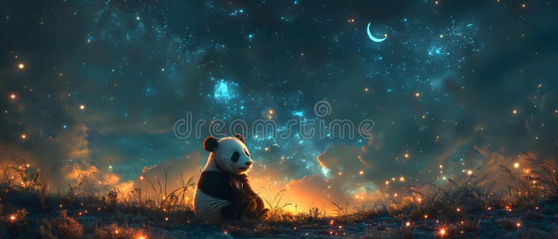 Concept Stargazing, Panda, Magical, Night Sky Stargazing Panda in a ...