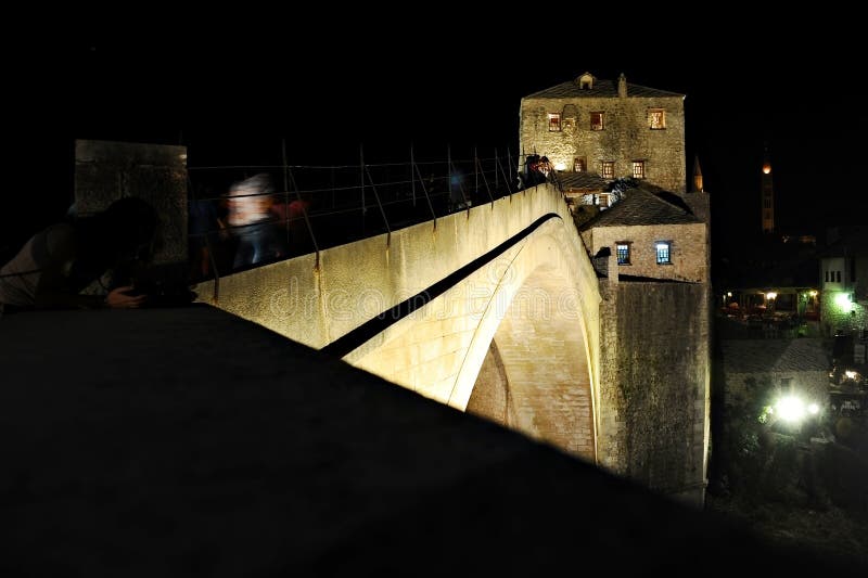 Stari Most bridge at night stock image. Image of tourist - 78226933