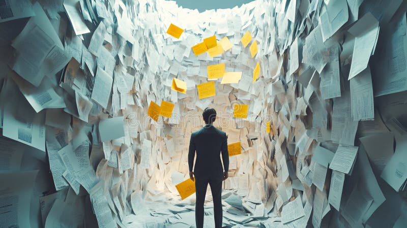 Overwhelmed by the Endless Paperwork and Colorful Notes Stock Image ...