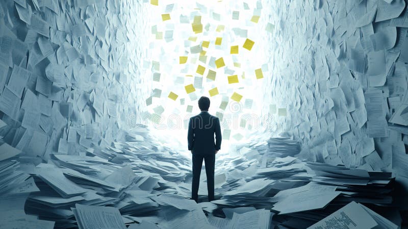 Overwhelmed by the Endless Paperwork and Colorful Notes Stock Image ...