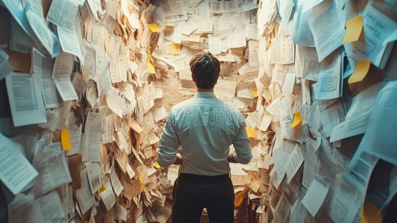 Overwhelmed by the Endless Paperwork and Colorful Notes Stock Image ...