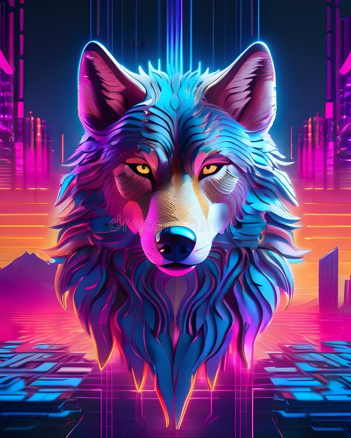 Staring Wolf in Synthwave Colors Stock Illustration - Illustration of ...