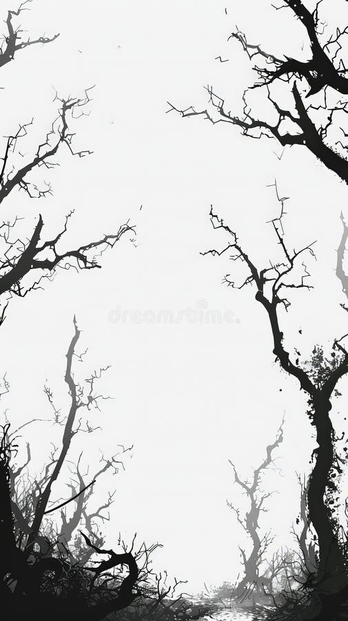 Stark Bare Trees in Black and White Stock Illustration - Illustration ...