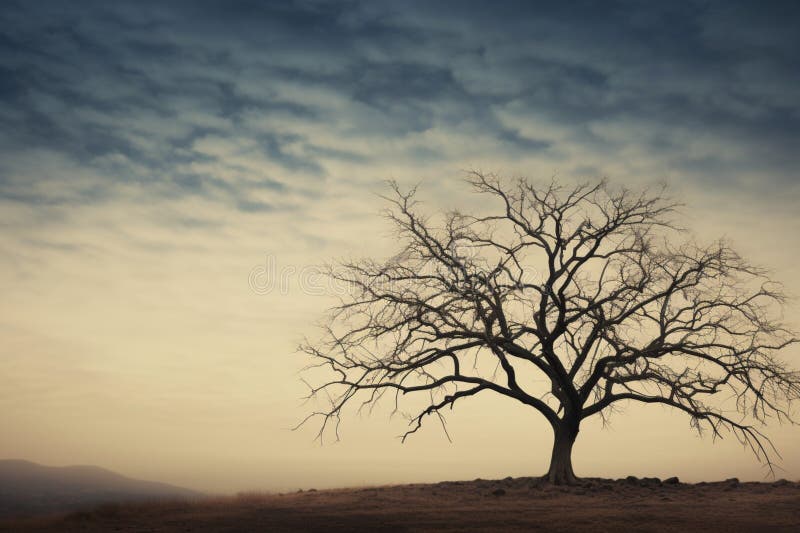 Stark Beauty, Bare Tree Silhouette Etched Against the Evening Sky Stock ...