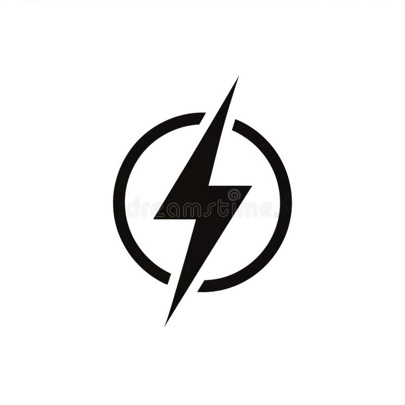 Stark Black Lightning Symbol Radiating Electric Charge within Circular ...