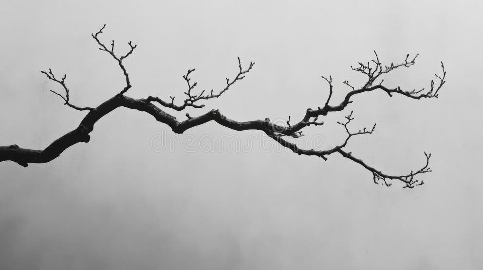 Stark Black Tree Branch Against a White Background Stock Illustration ...