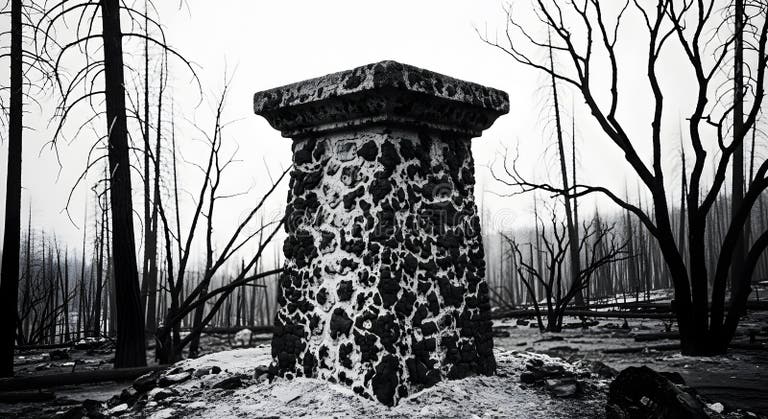 Solemn Black and White Landscape of a Desolate Forest with a Central ...