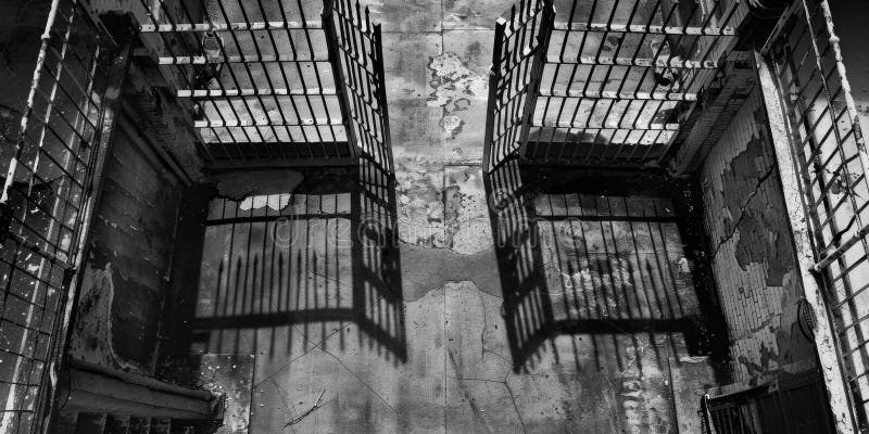 A Stark Black and White Image of an Empty Jail Cell. Suitable for Crime ...